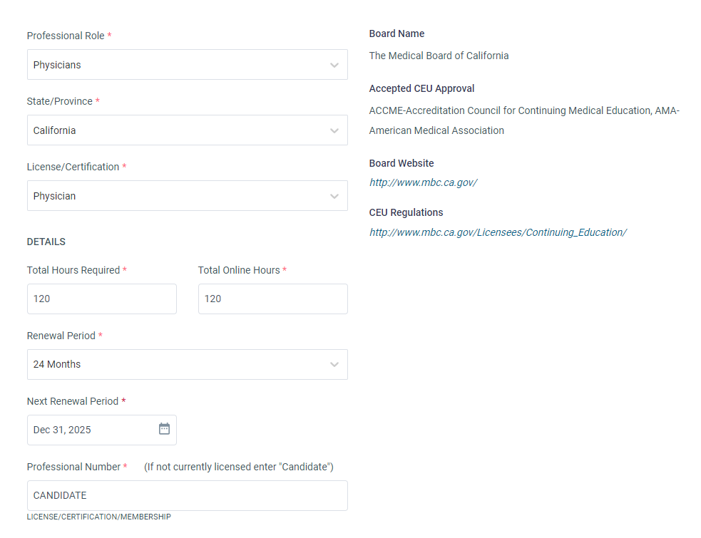 Add and Edit Your License in FreeCME