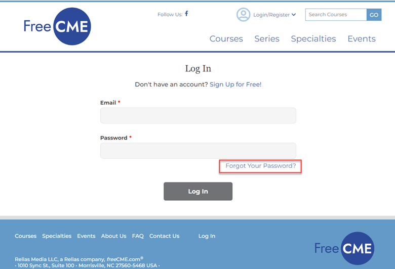 Logging In and Resetting Your FreeCME Password